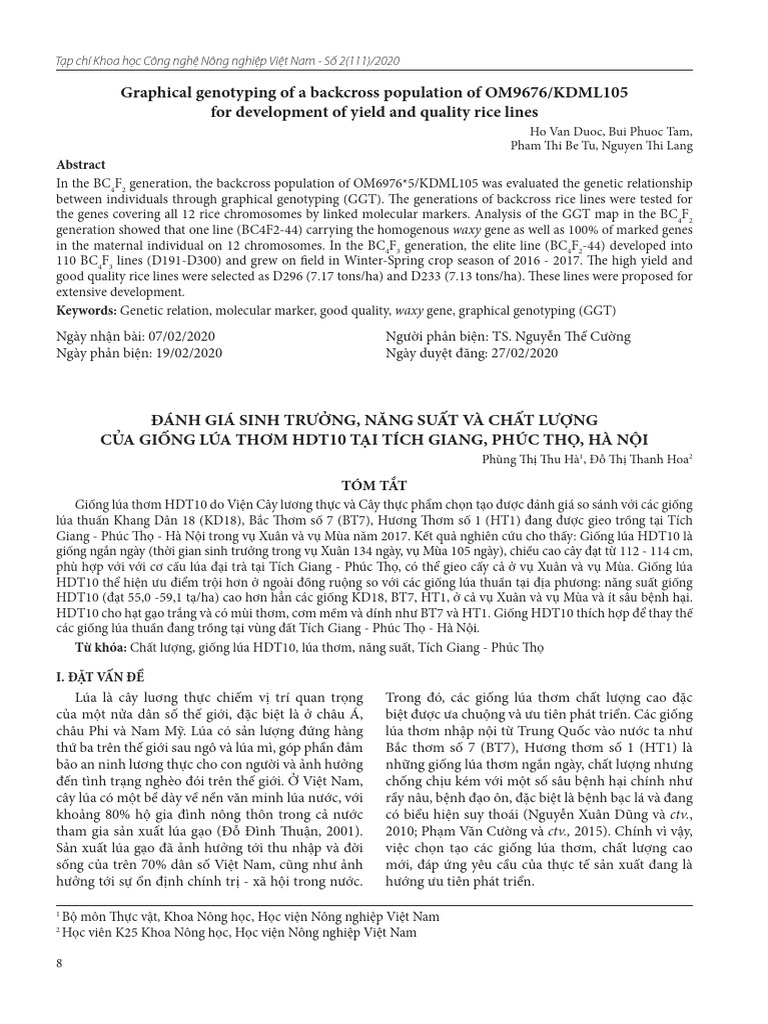 Graphical Genotyping of A Backcross Population of OM9676/KDML105 For ...