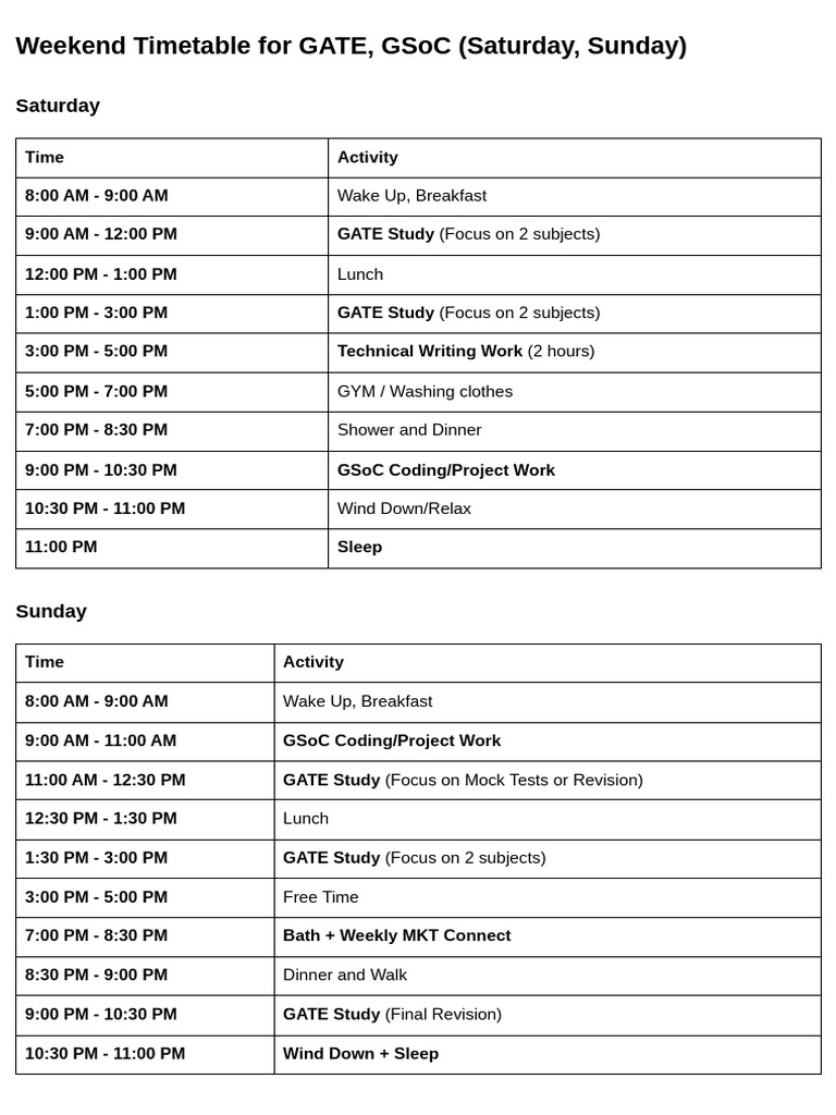 Weekend Timetable | PDF
