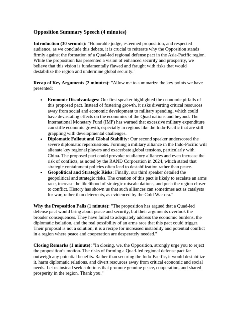 1 Opposition Speech 4 - Summary Speech | PDF | International Monetary ...