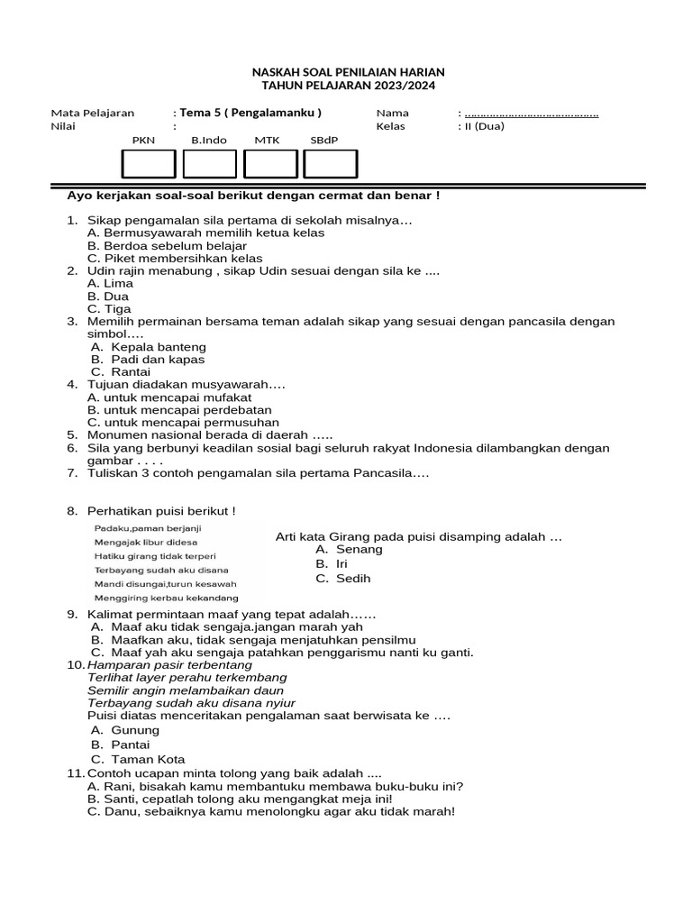 PH Tema 5 Kls 2 | PDF | Seni | Puisi