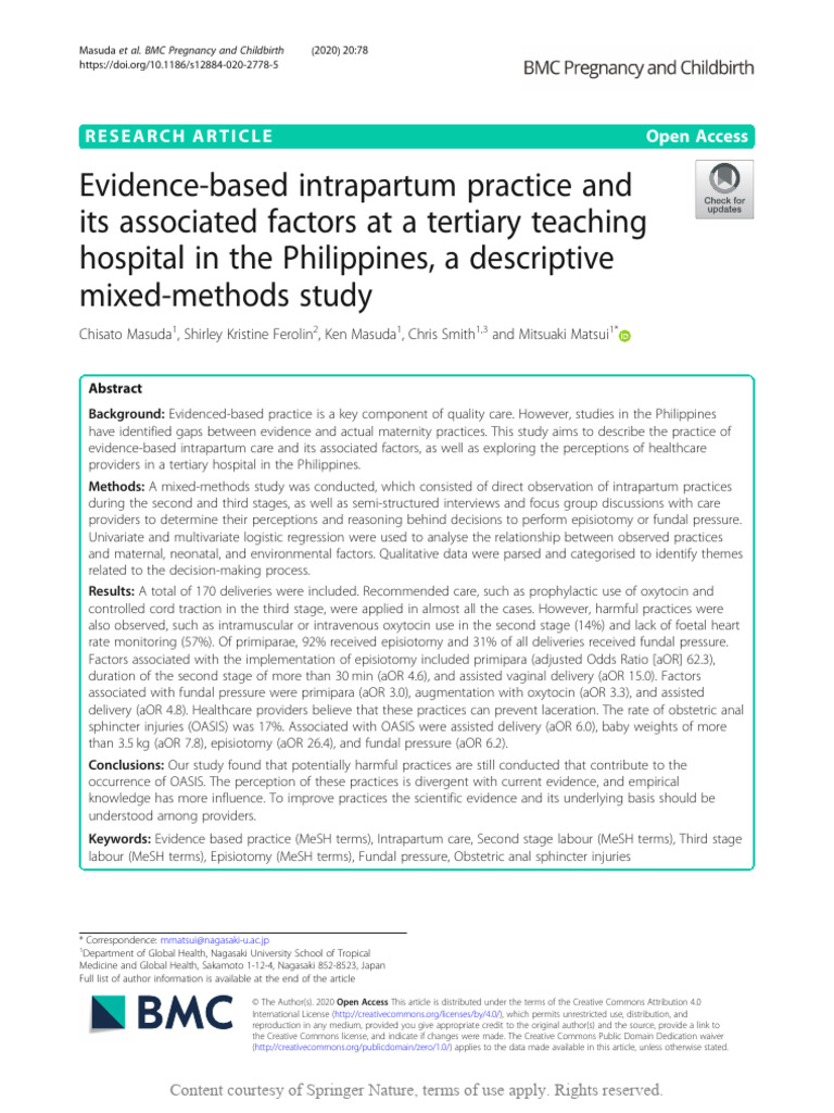 Evidence-Based Intrapartum Practice and Its Associ | PDF | Childbirth ...