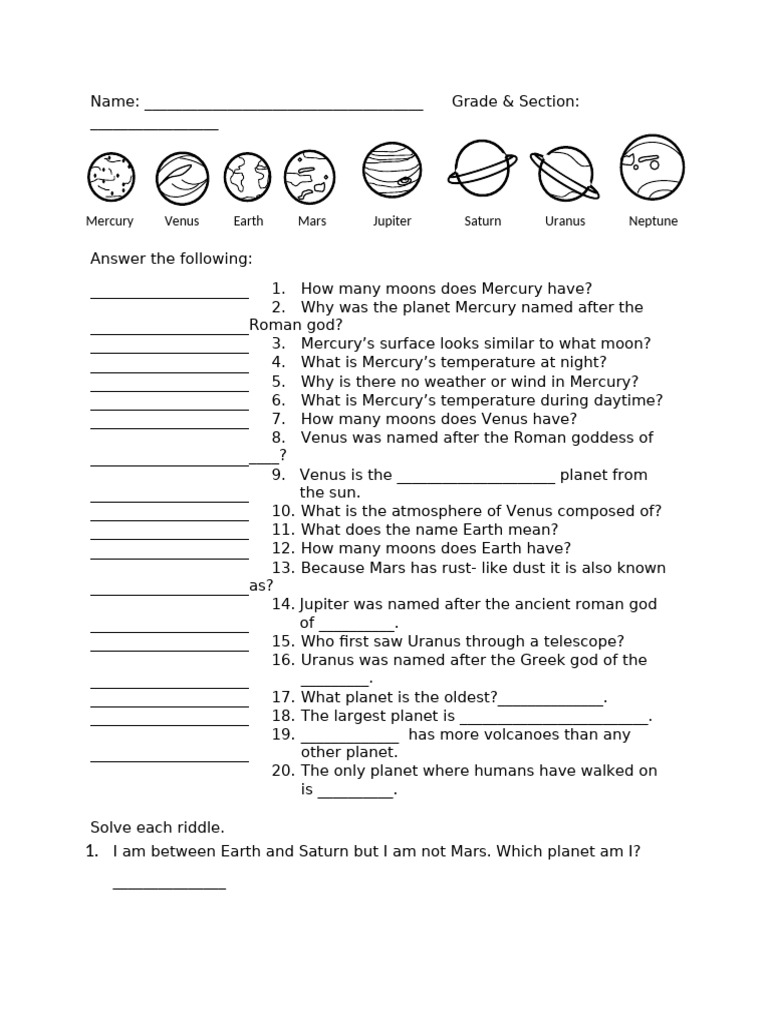 Planet Quiz | PDF | Planets | Planets In Astrology