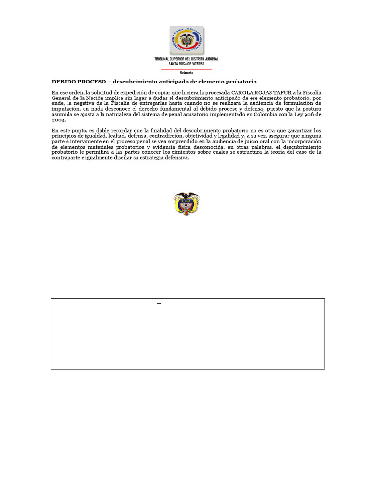 DEBIDO PROCESO - Descubrimiento Anticipado de Elemento Probatorio | PDF ...