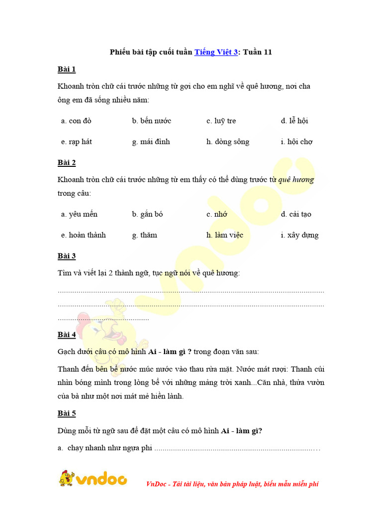 Phieu Bai Tap Cuoi Tuan Tieng Viet 3 Tuan 11 | PDF