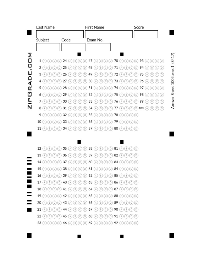 Answer Sheet Zipgrade RPH | PDF | Teaching Methods & Materials