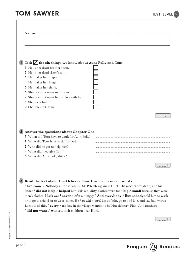 PR Tom Sawyer Test LR2 | PDF | The Adventures Of Tom Sawyer ...