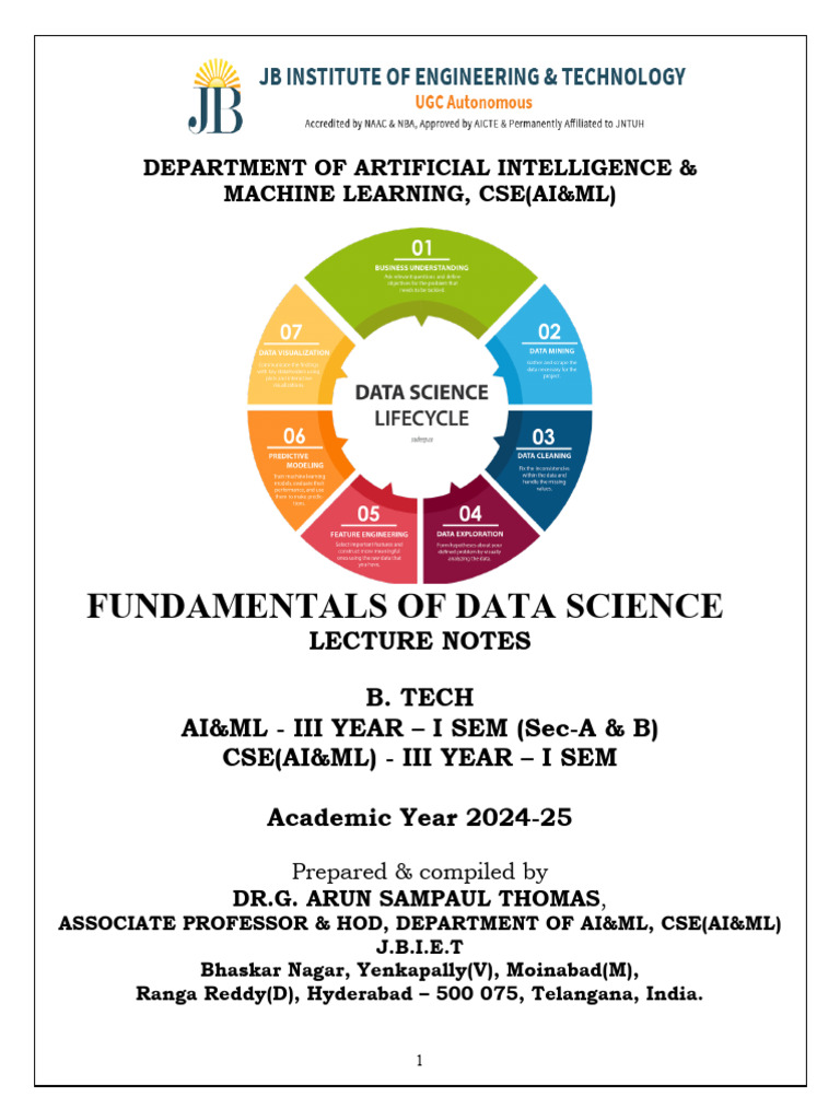 FDS - Lecture Notes - III AIML, CSM | PDF | Data Science | Security