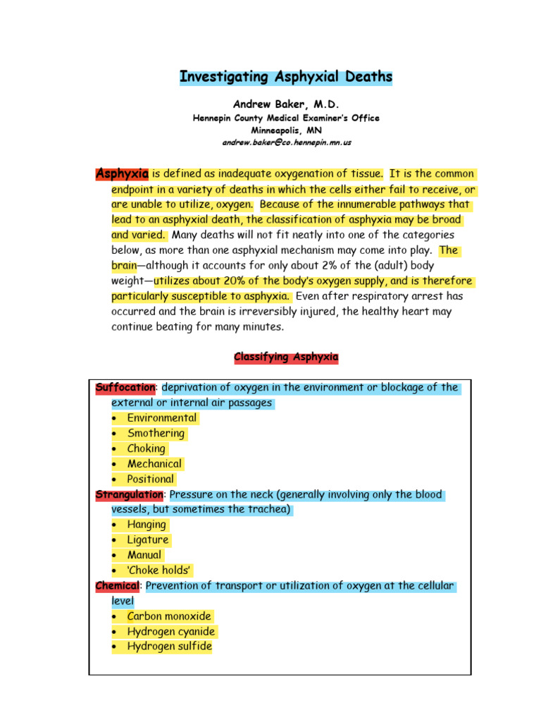 Investigating Asphyxial Deaths | PDF | Cyanide | Hemoglobin