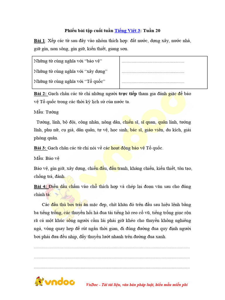 Phieu Bai Tap Cuoi Tuan Tieng Viet 3 Tuan 20 | PDF