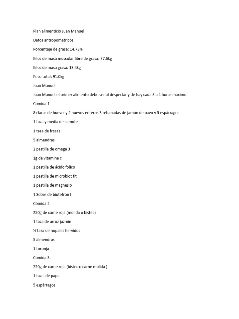 Plan Alimenticio | PDF | Alimentos