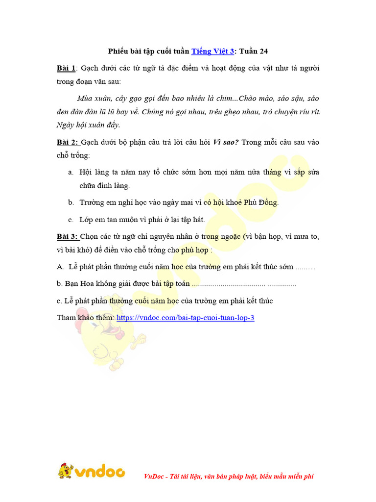 Phieu Bai Tap Cuoi Tuan Tieng Viet 3 Tuan 24 Pdf