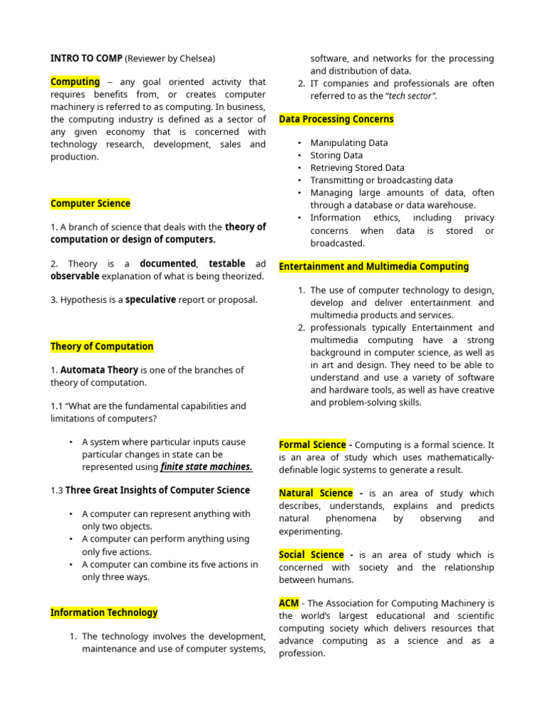 Intro To Computing REVIEWER | PDF | Computing | Integrated Circuit