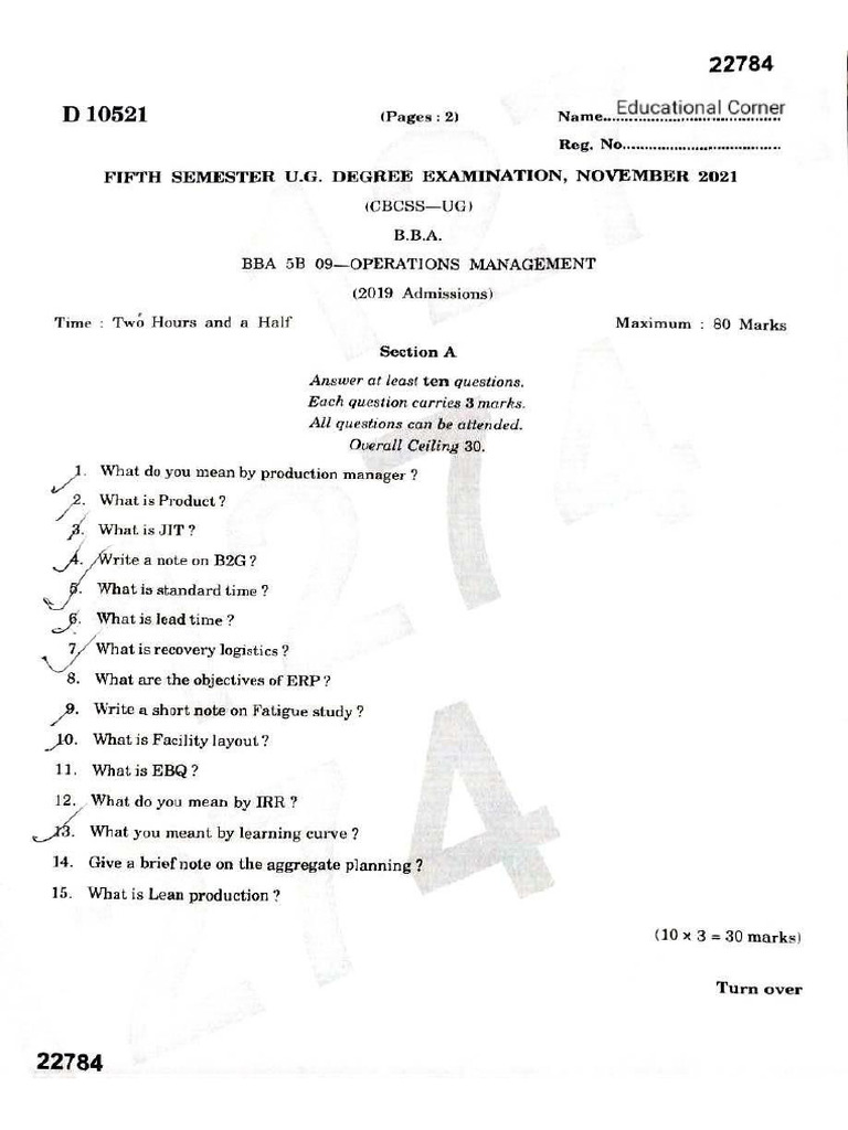 Operations Management - BBA | PDF