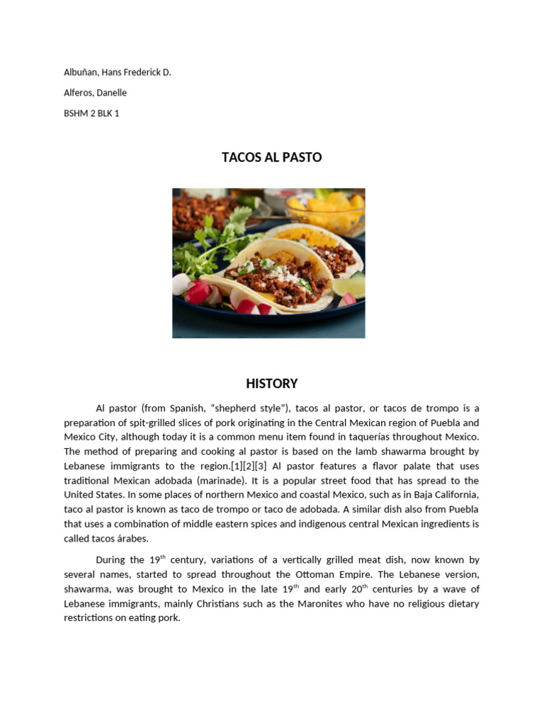 Tacos Al Pastor History | PDF | Foods | Cooking