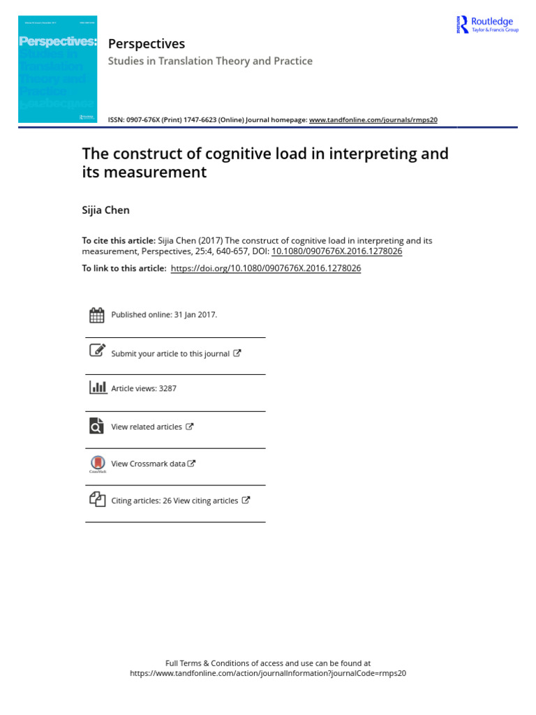 The Construct of Cognitive Load in Interpreting and Its Measurement | PDF | Workload | Language ...