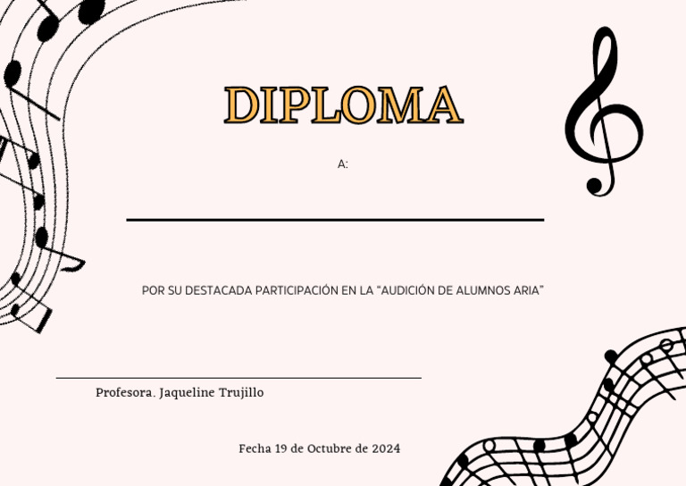 Documento A4 Certificado Diploma Reconocimiento Premio Música Naranja y ...