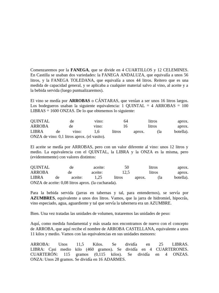 Comenzaremos Por La Fanega Linea de Tiempo | PDF | Libra (masa) | Kilogramo