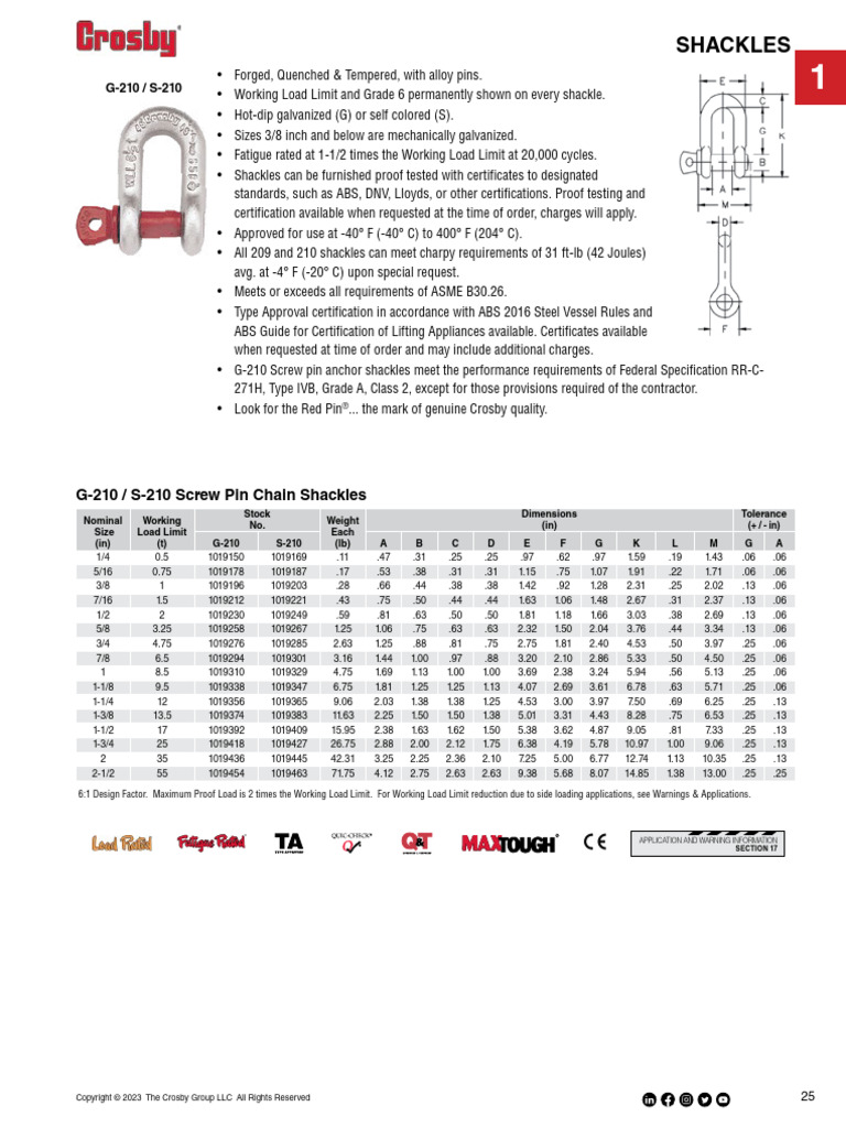 Shackles: G-210 / S-210 Screw Pin Chain Shackles | PDF | Metals
