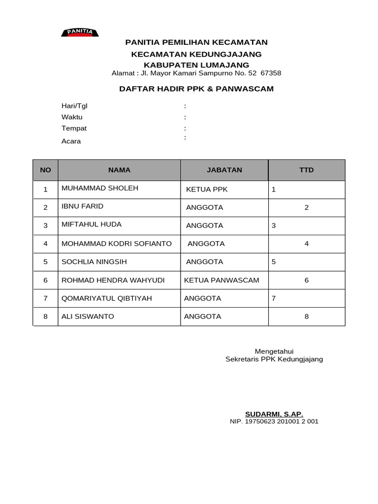 Daftar Hadir PPK & Panwascam | PDF