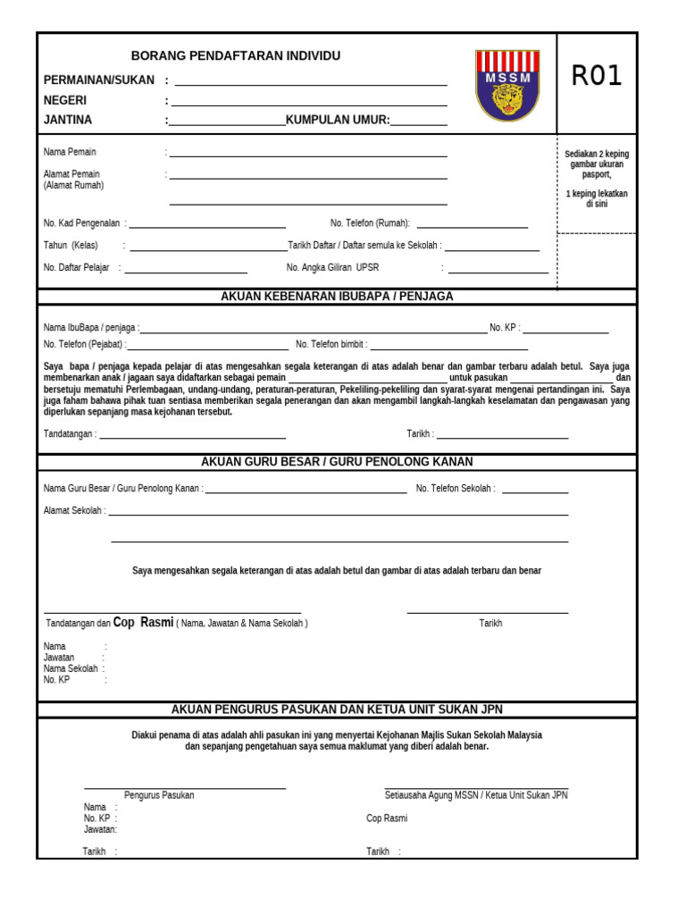 11 Borang Ro1 MSSM | PDF