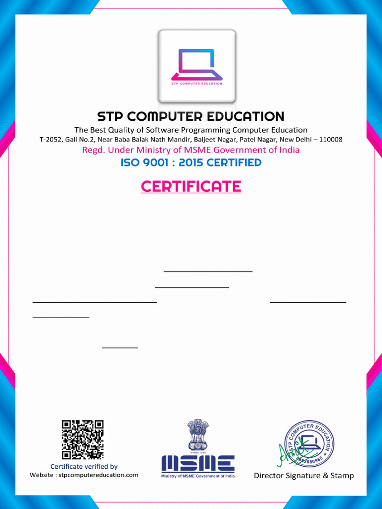 Advance Excel Certificate Pdf 