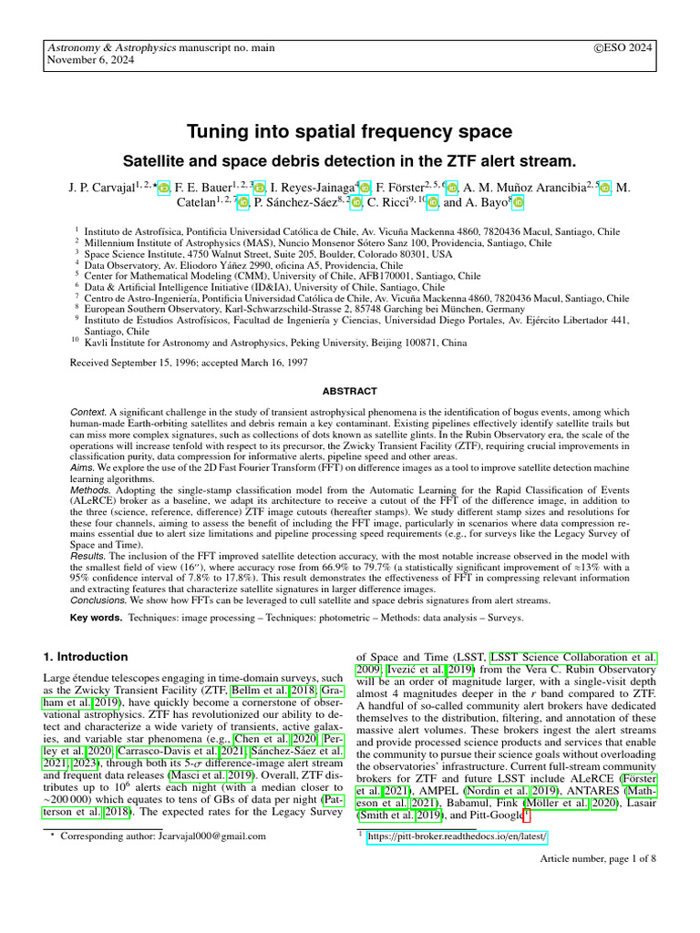 Tuning Into Spatial Frequency Space: Satellite and Space Debris Detection in The ZTF Alert ...