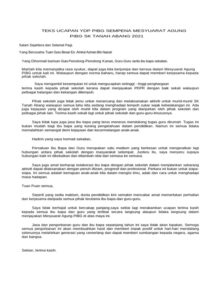 Ucapan Ydp Pibg | PDF