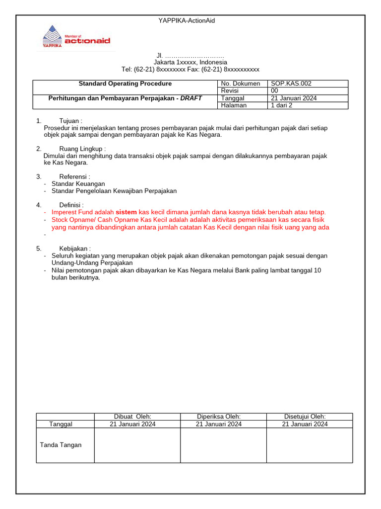 SOP - Perhitungan Dan Pembayaran Pajak | PDF | Bisnis | Pengelolaan Keuangan & Uang