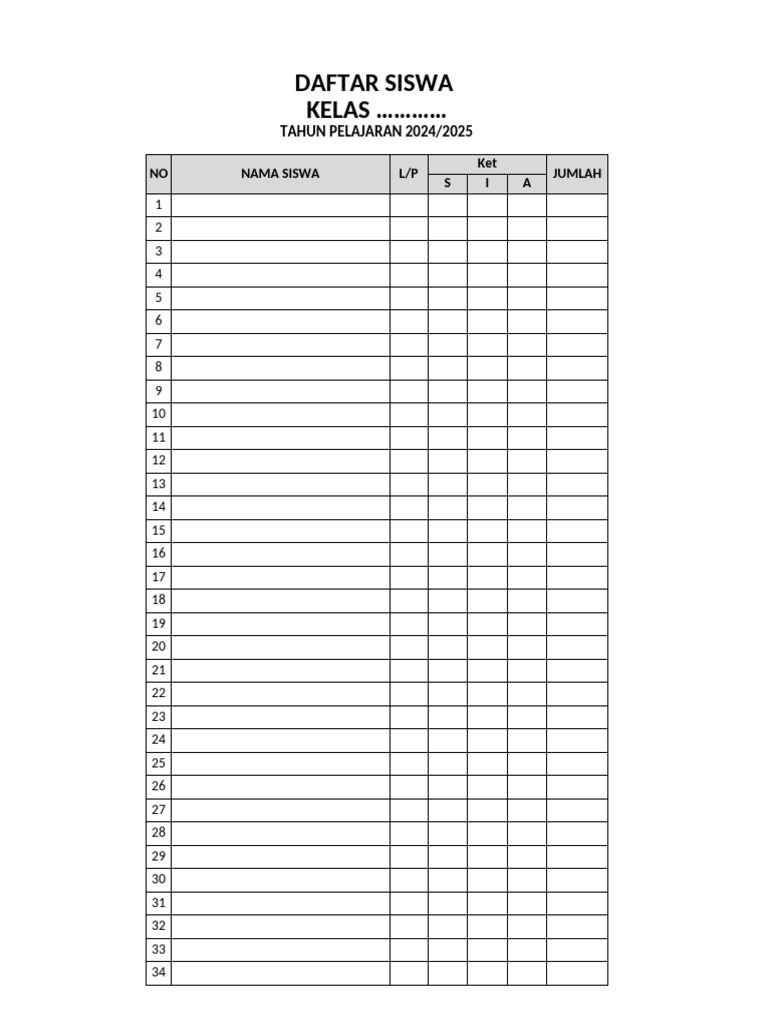 01.absensi. DAFTAR HADIR SISWA | PDF