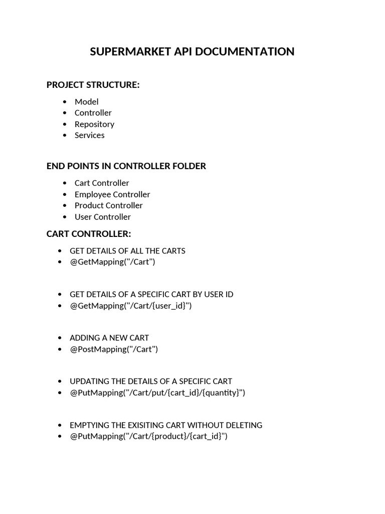 Supermarket API Documentation Guide | PDF