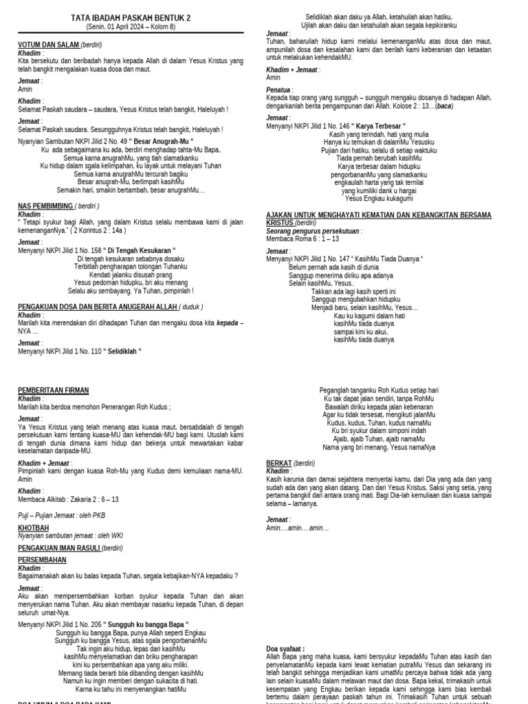 Tata Ibadah Paskah Bentuk 2 | PDF