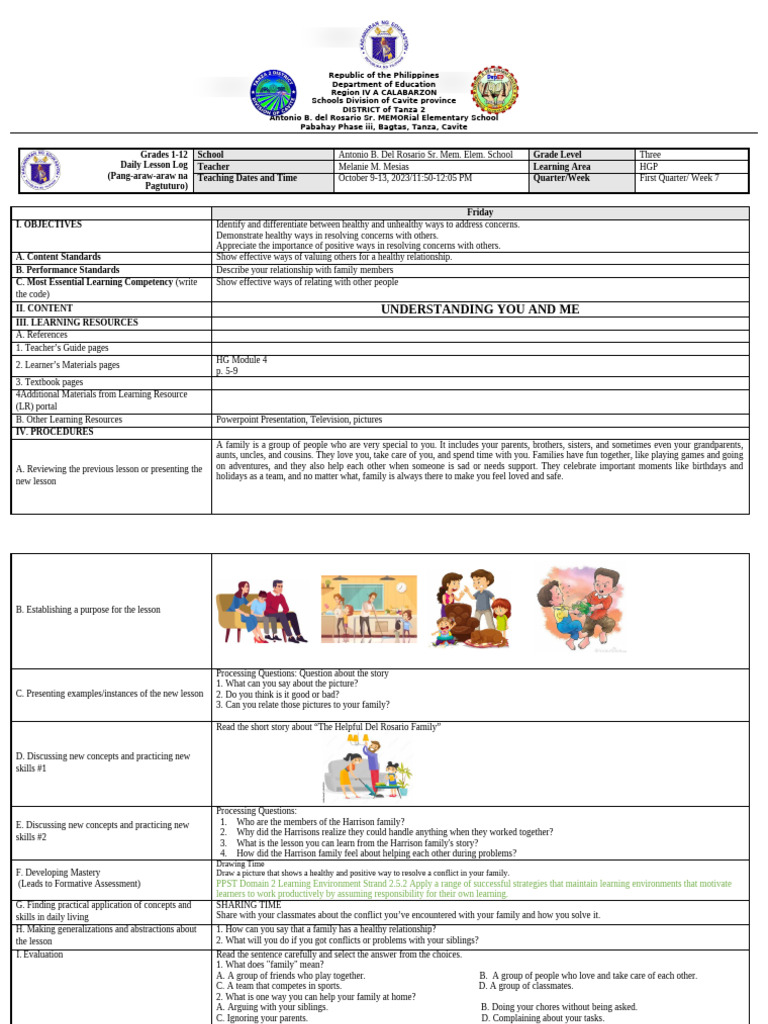 Grade 3 HGP Lesson Plan: Healthy Relationships | PDF | Learning | Human ...
