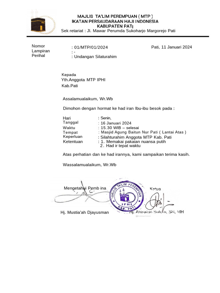 Undangan MTP. 16 Januari 2024 | PDF