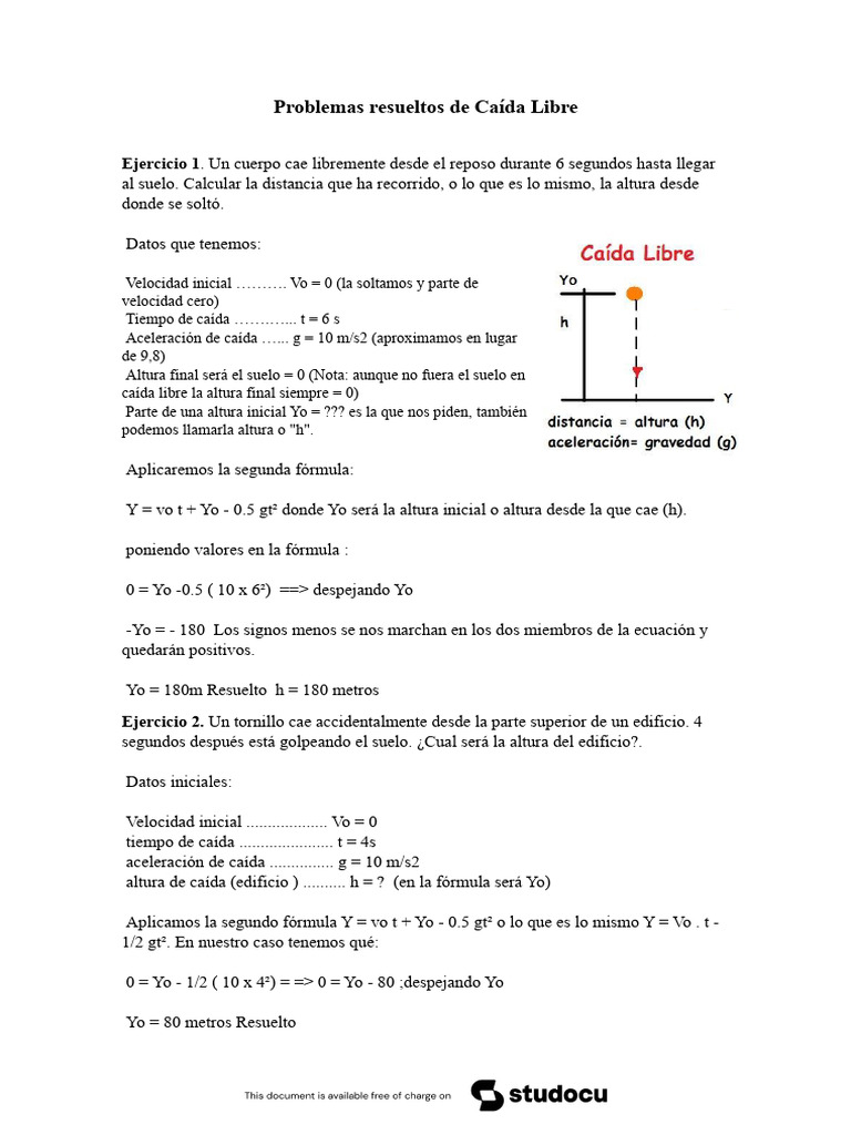 problemas-resueltos-de-caida-libre (1) | PDF | Velocidad | Mecanica clasica