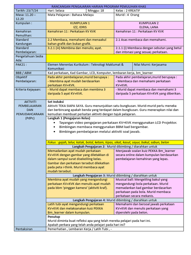 RPH Bahasa Melayu 2024 | PDF