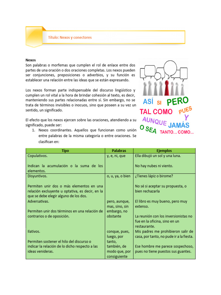 Nexos y Conectores | PDF | Oración (Lingüística) | Mecánica del lenguaje