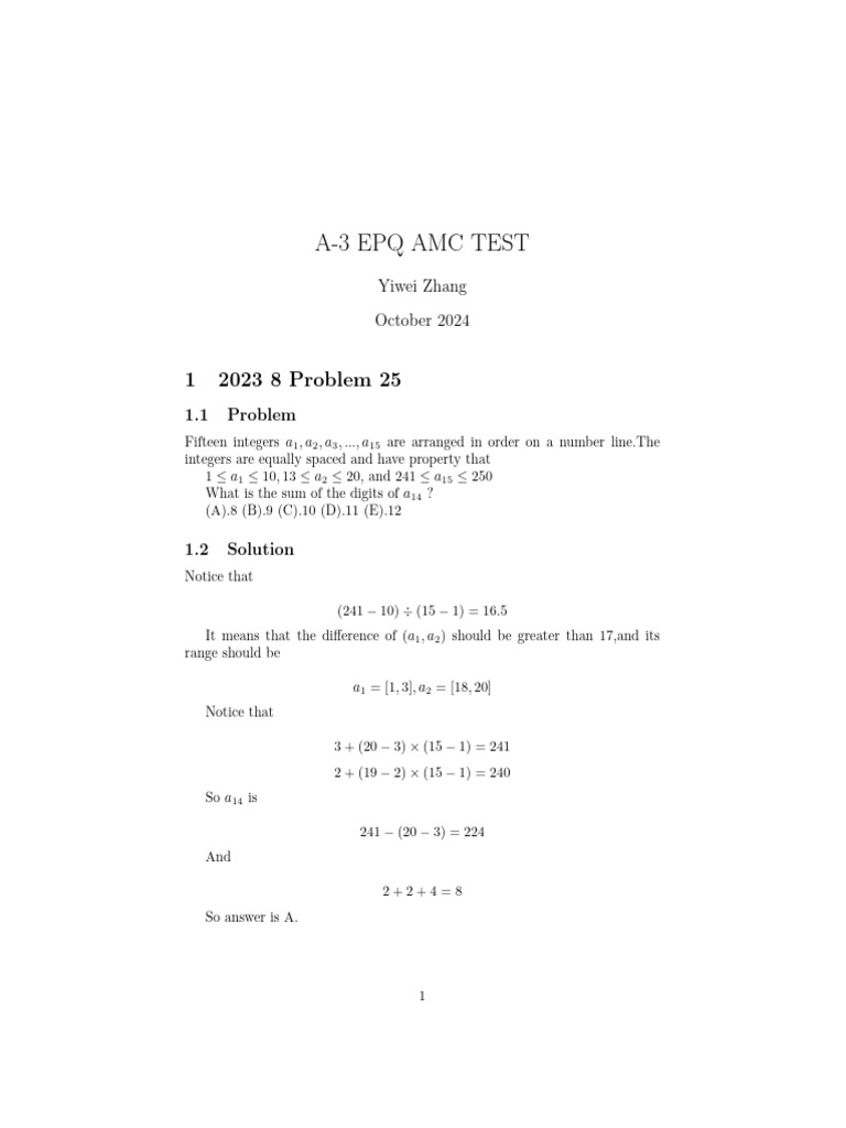 A-3 EPQ AMC Test Solutions and Problems | PDF