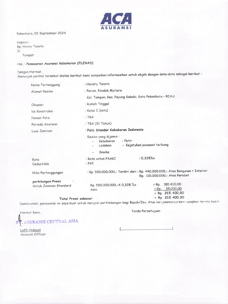 Penawaran (ASRI) An Bapak Henry Tanoto | PDF