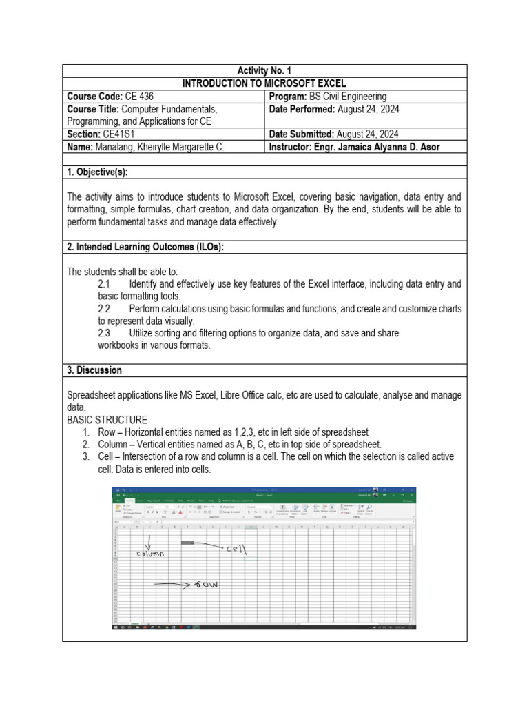 Manalang Ce436 Laboratory Activity 1 | PDF | Microsoft Excel | Spreadsheet