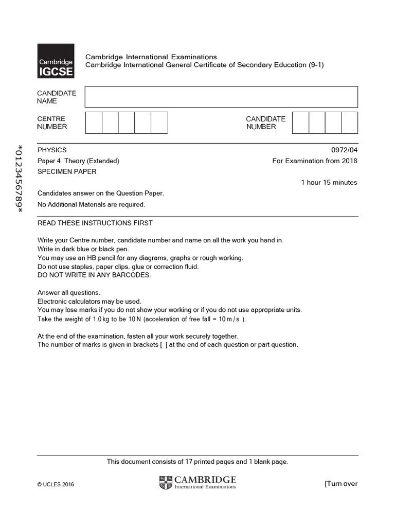 2018 IGCSE Past Paper Specimen P4 (Structured+answer Key | PDF | Atoms ...