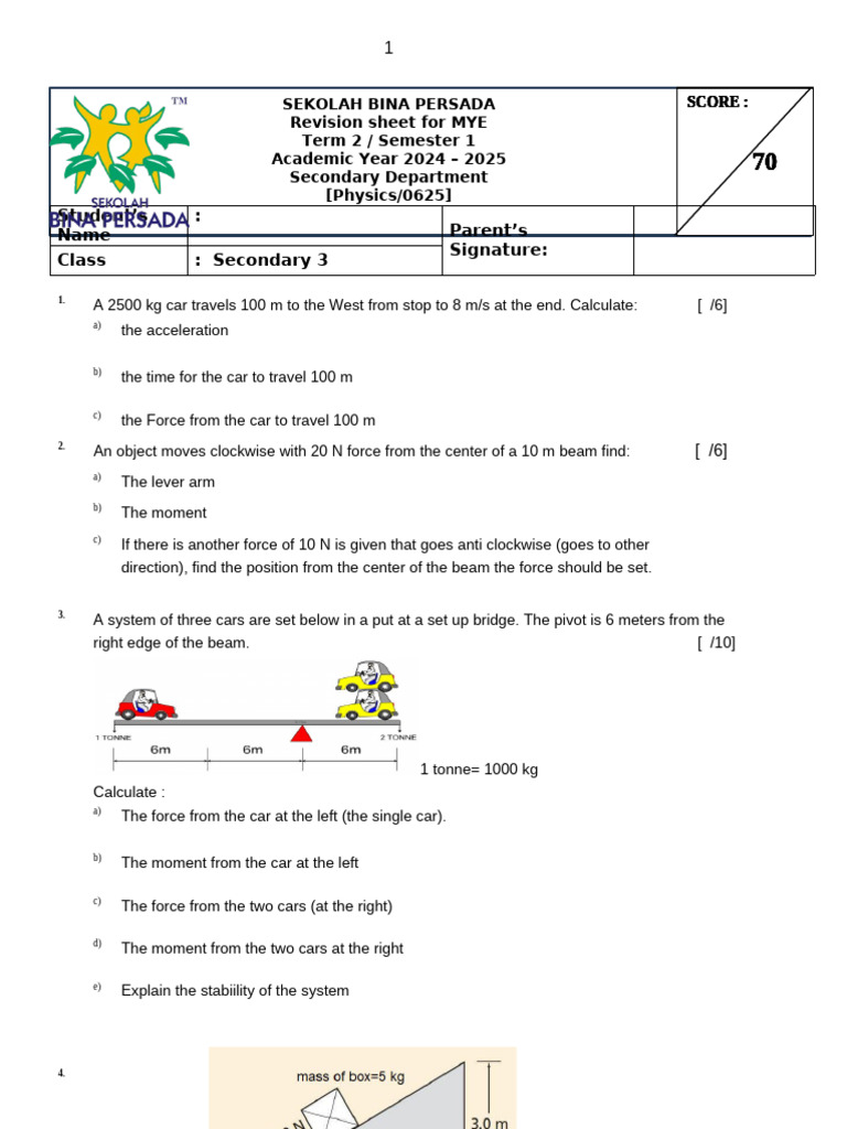 Revision of MYE For SEC 3 Physics | PDF | Momentum | Acceleration