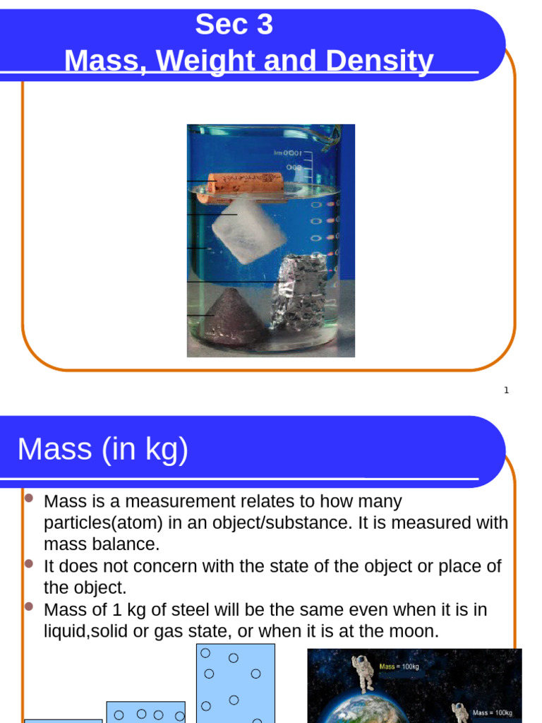 Sec 3 - Mass, Weight, Density | PDF | Density | Weight