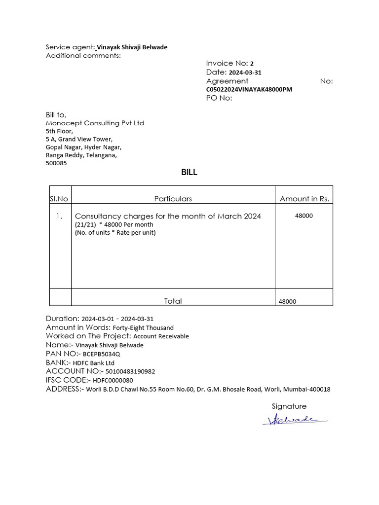 Invoice Vinayak Shivaji Belwade 2 | PDF | Finance & Money Management | Law