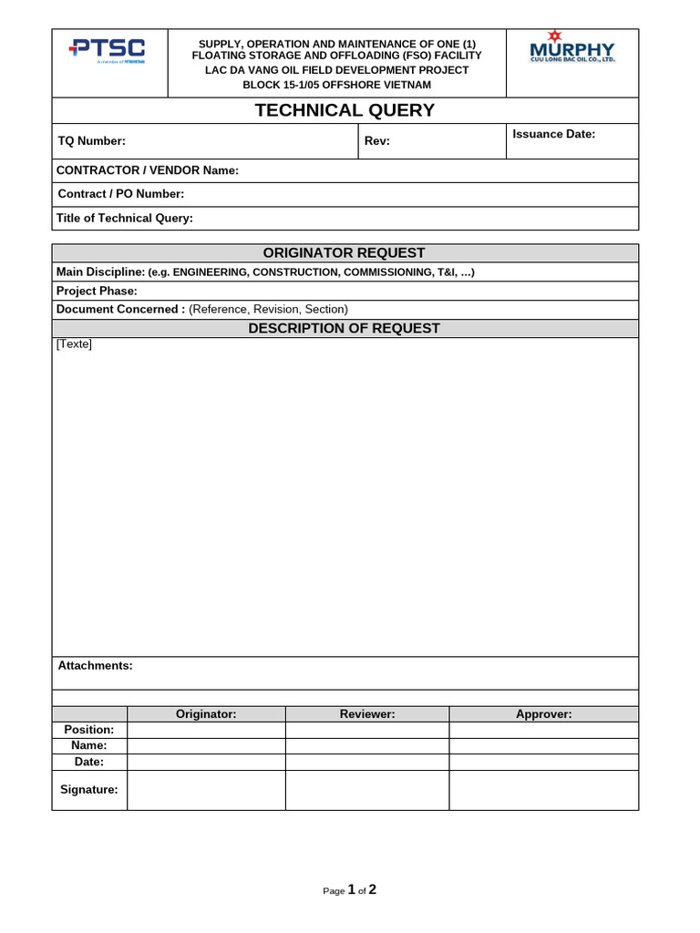 Appendix 1 - Technical Query Template | PDF