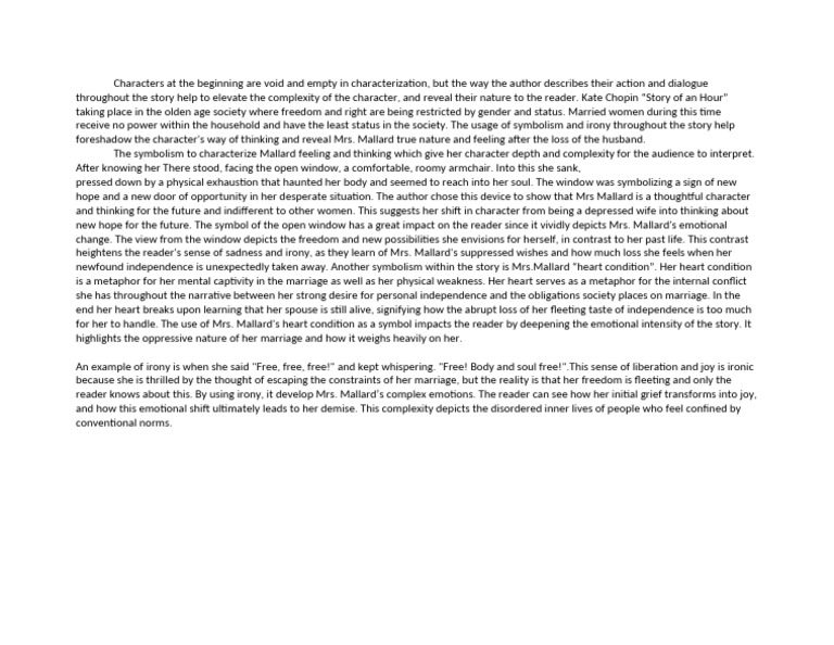 Symbolism and Irony in Chopin's "Story of an Hour" | PDF | Feeling ...
