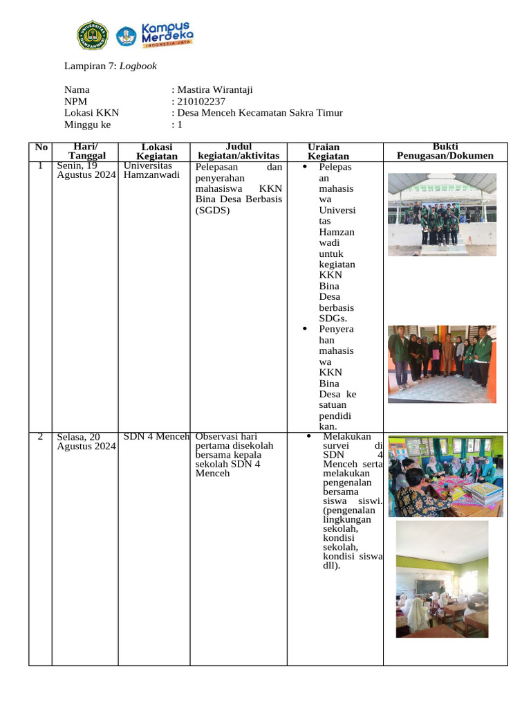 Lampiran Logbook Mastira Wirantaji | PDF
