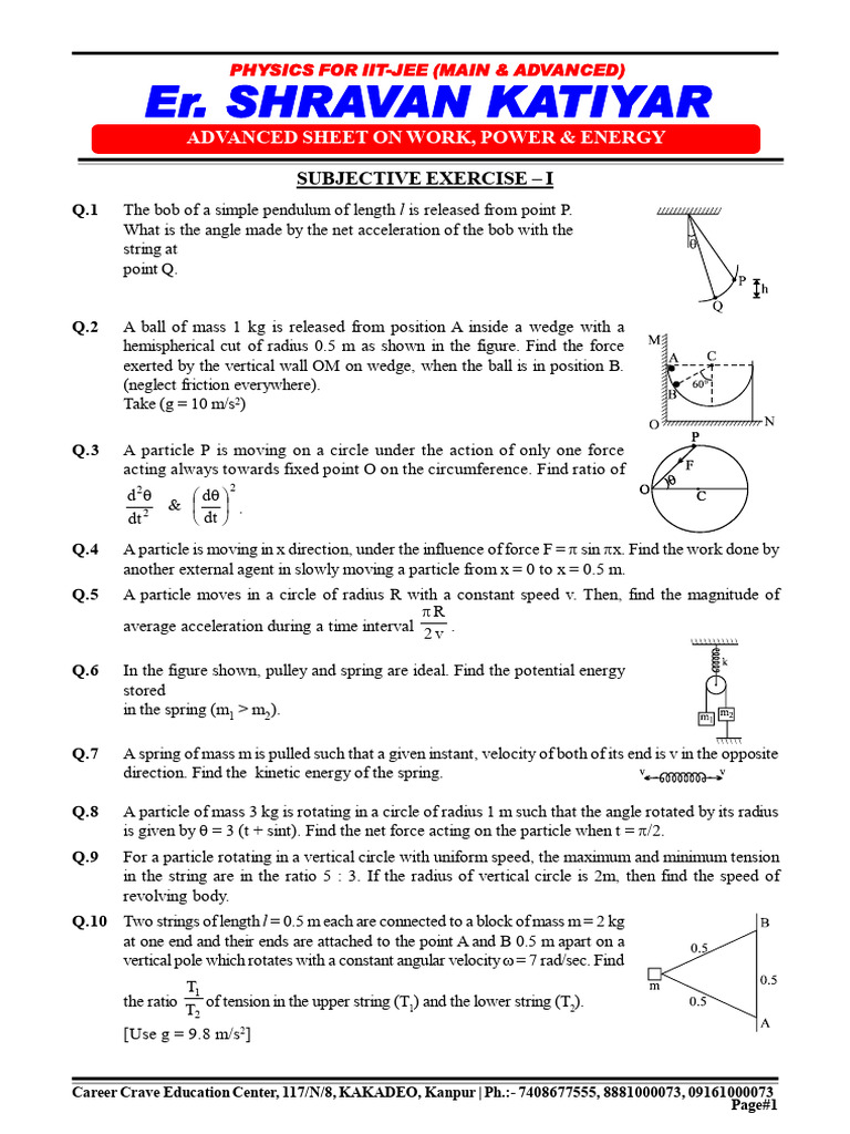 Advanced Physics Exercises for IIT-JEE | PDF | Force | Acceleration