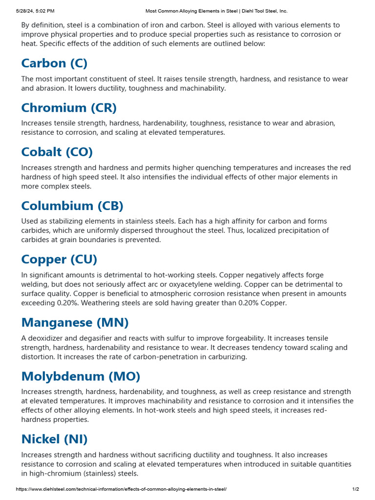 Common Alloying Elements in Steel | PDF | Steel | Stainless Steel