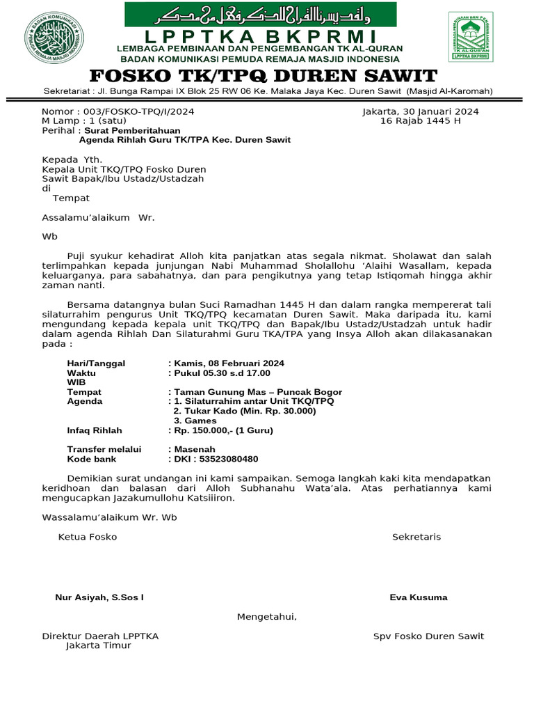 Surat Undangan Rihlah | PDF