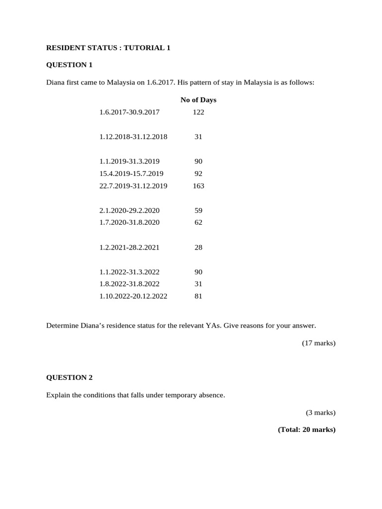Malaysian Tax Residency Guide | PDF